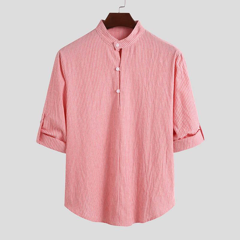 Incerun Heren Hemd Lange Mouwen Stand Kraag Knop C... – Vicedeal