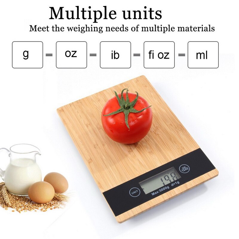 Bamboo panel 5kg 1g electronic kitchen scale Bambo... – Grandado