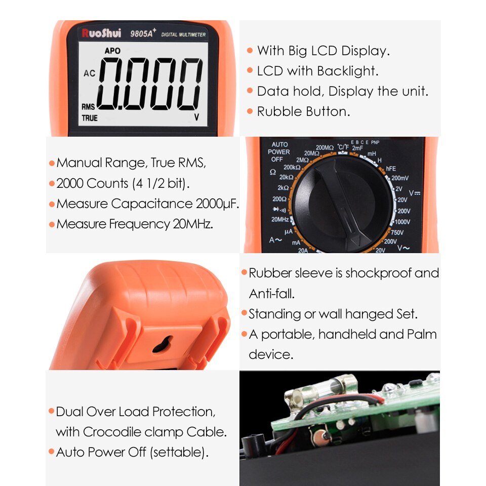 RuoShui 9805A+True RMS Tester digital multimeter A... – Grandado