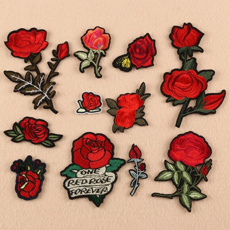 11Pcs Assorted Rose Flower Patch Embroidered Iron ... – Vicedeal