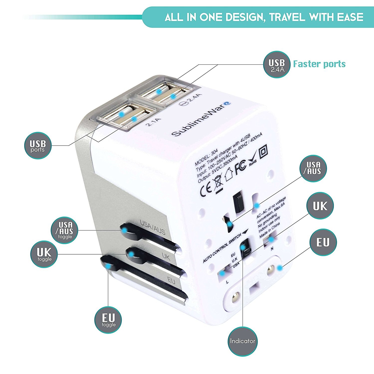 Power Plug Travel Adapter International Travel 4US... – Grandado