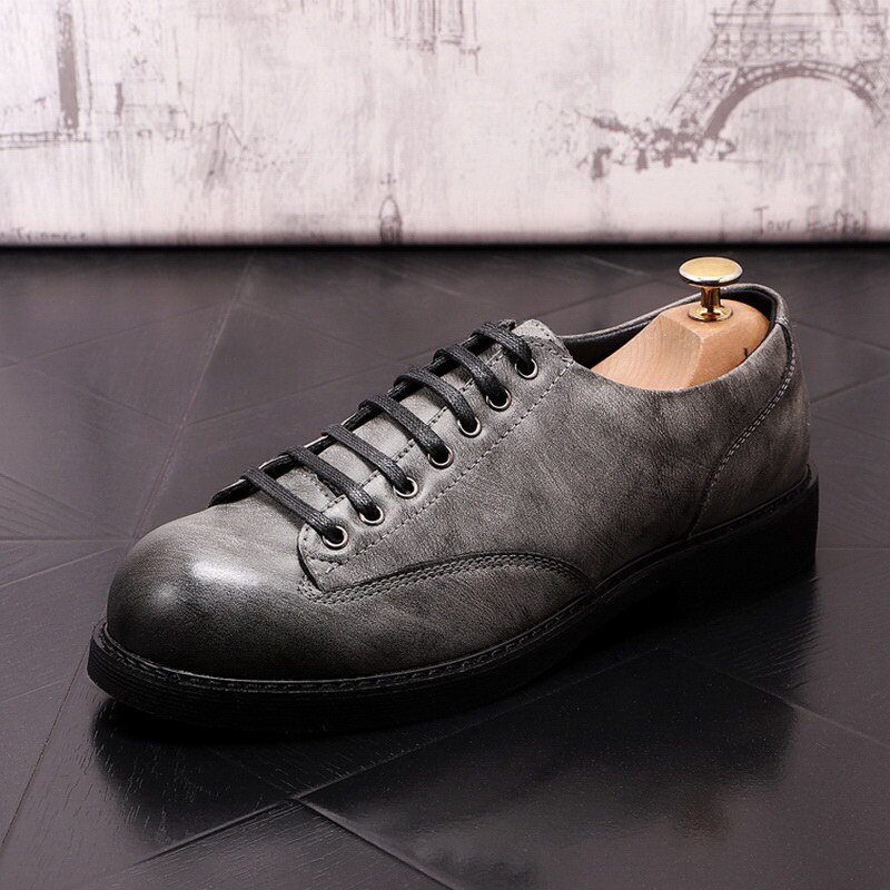 Mens Grey Oxford Schoenen Leisure Ronde Neus Leder... – Grandado