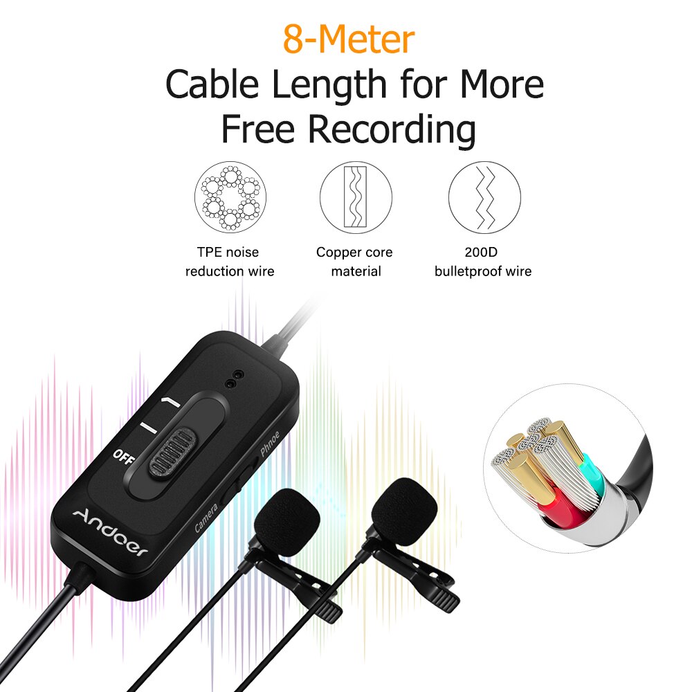 Andoer AD-M2 Pro Clip-on Lavalier Microphone Omni-... – Grandado