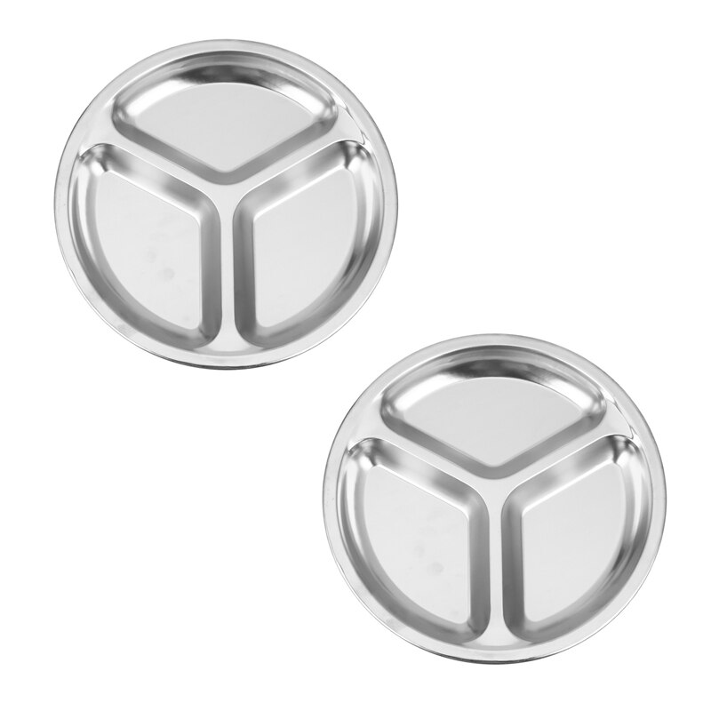 2X Stainless Steel 3 Sections Round Divided Dish S... – Grandado