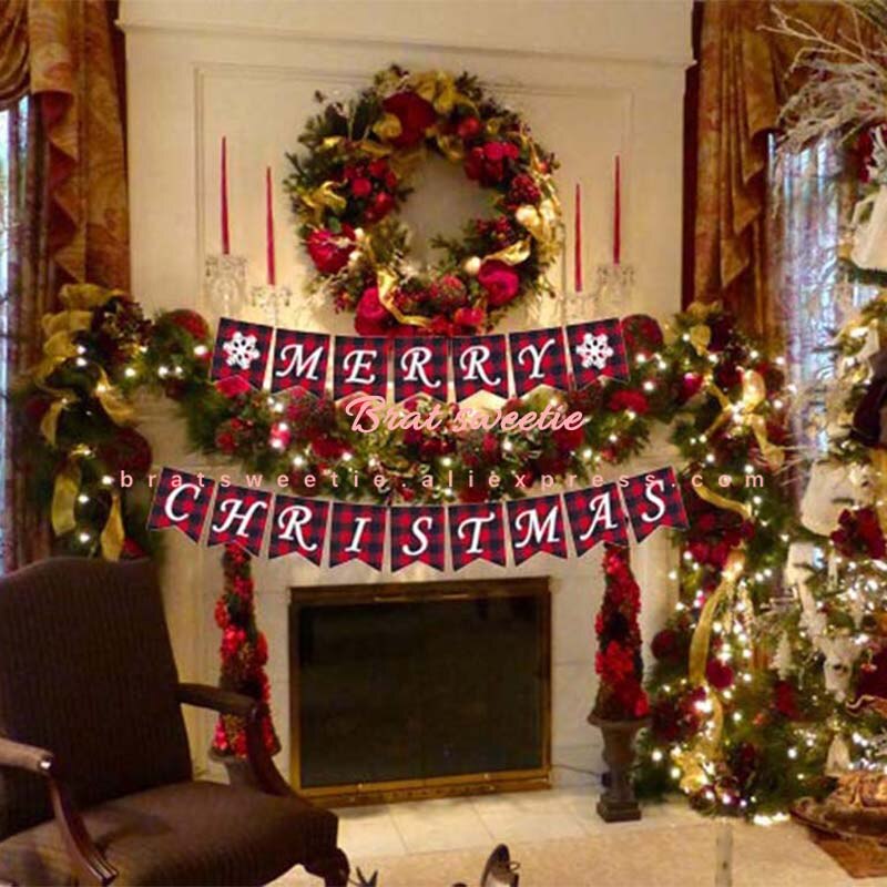 Buffalo Plaid Merry Christmas Banner Burlap Noel F... – Grandado