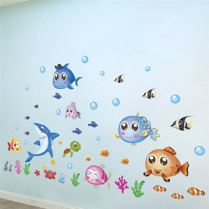 cartoon animals undersea fish whale bubble wall de... – Vicedeal