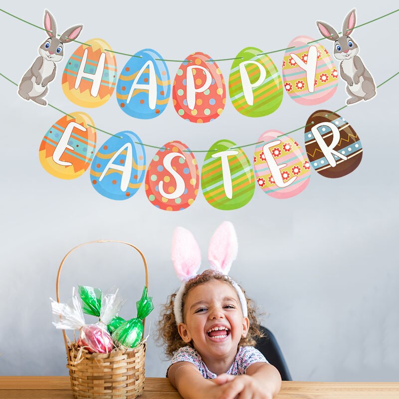 Happy Easter Party Decoration Paper Bunting Bunny ... – Grandado