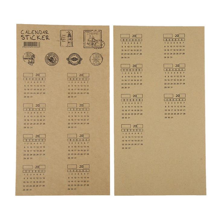 2 Set Cute Adhesive Calendar Stickers Kraft Paper ... – Grandado