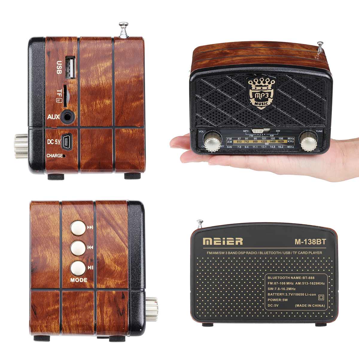 Mini 5W Portable Retro Vintage bluetooth Speaker M... – Vicedeal