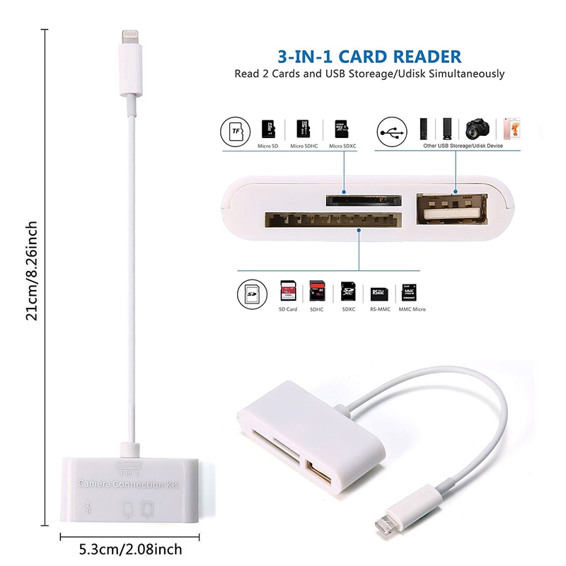1pc 3 in 1 Card Reader for Tablet iPad 4 Mini IOS ... – Grandado