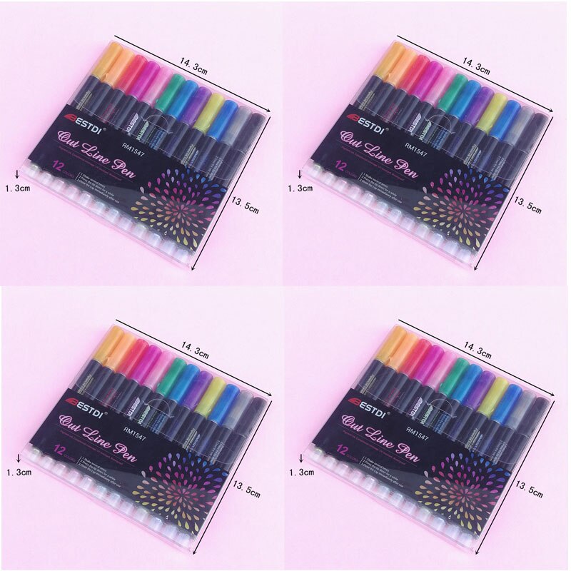 utline Metallic Marker Pens 12 Colors Double Line ... – Vicedeal