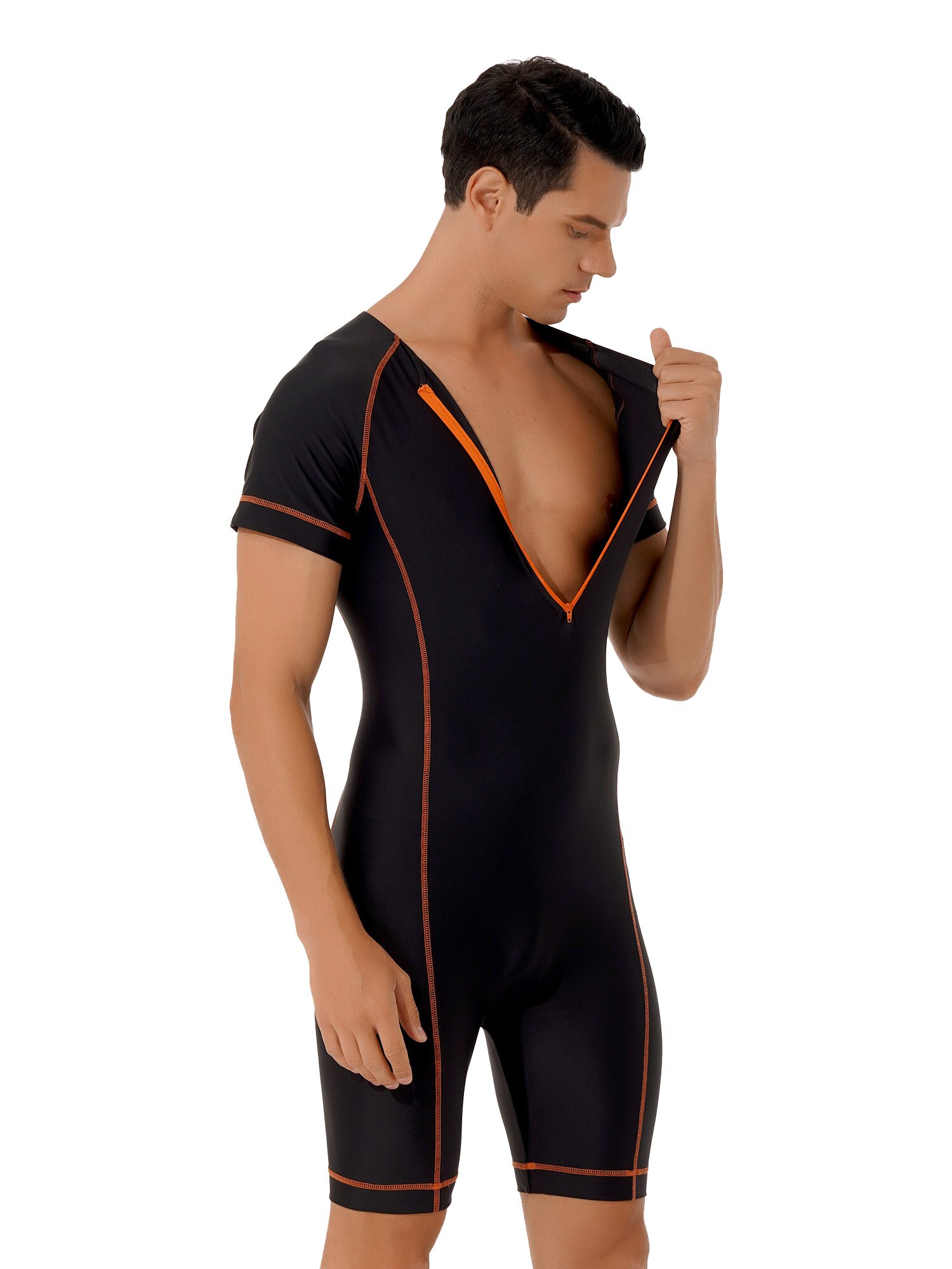 Men One-Piece Short Sleeves Front Zipper Closure S... – Grandado