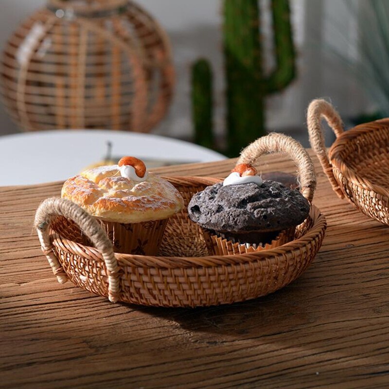 Rattan Round Bread Basket Vintage Style Woven with... – Vicedeal