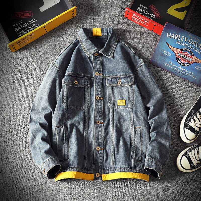 Autumn Retro Denim Jacket Mens Hip Hop Jeans Coat ... – Grandado