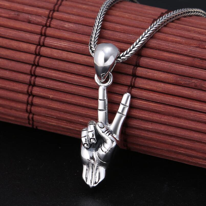 925 Sterling Silver Hand Gesture Victory Pendant J... – Vicedeal