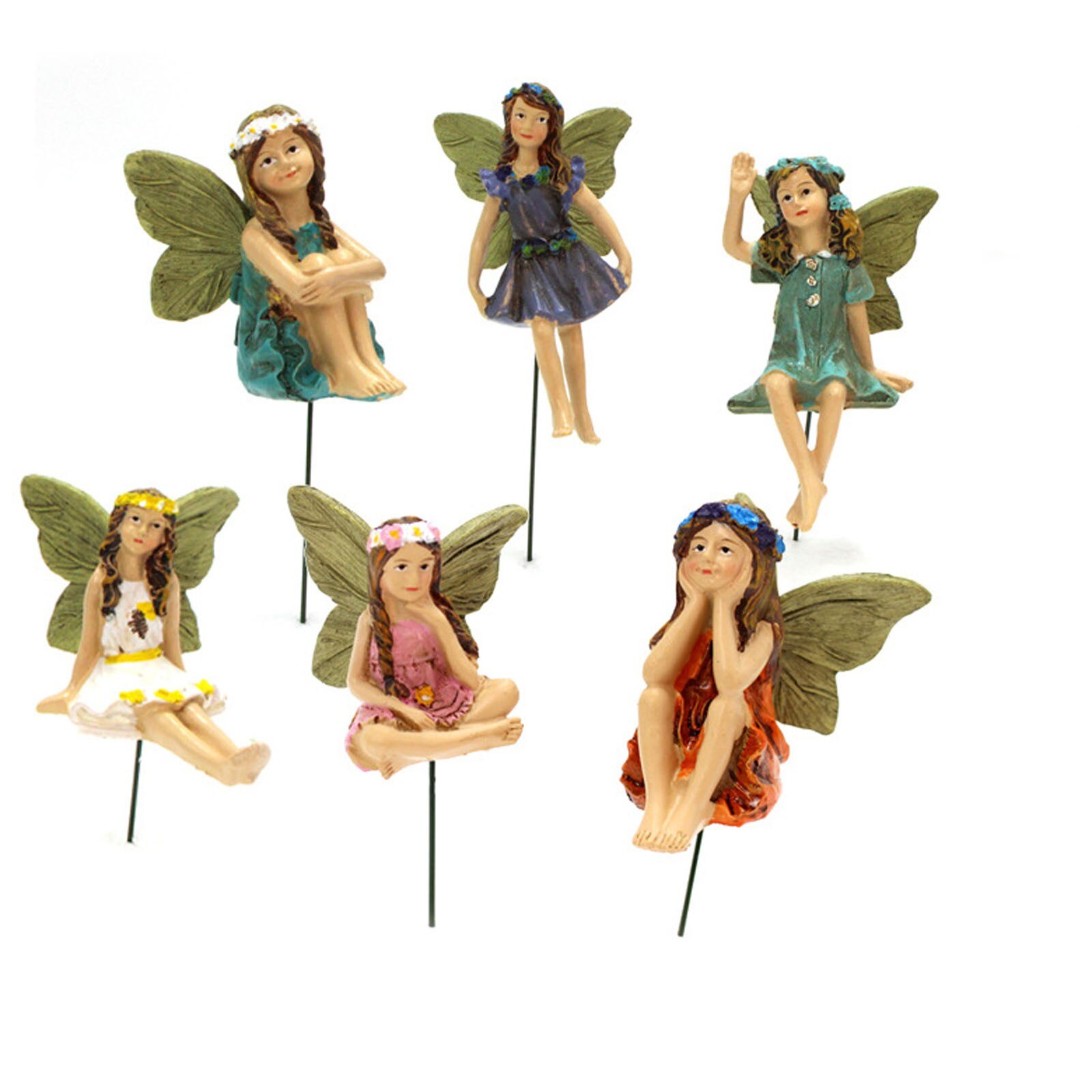 Flower Fairy Garden Statues Elves Sitting On Stone... – Grandado