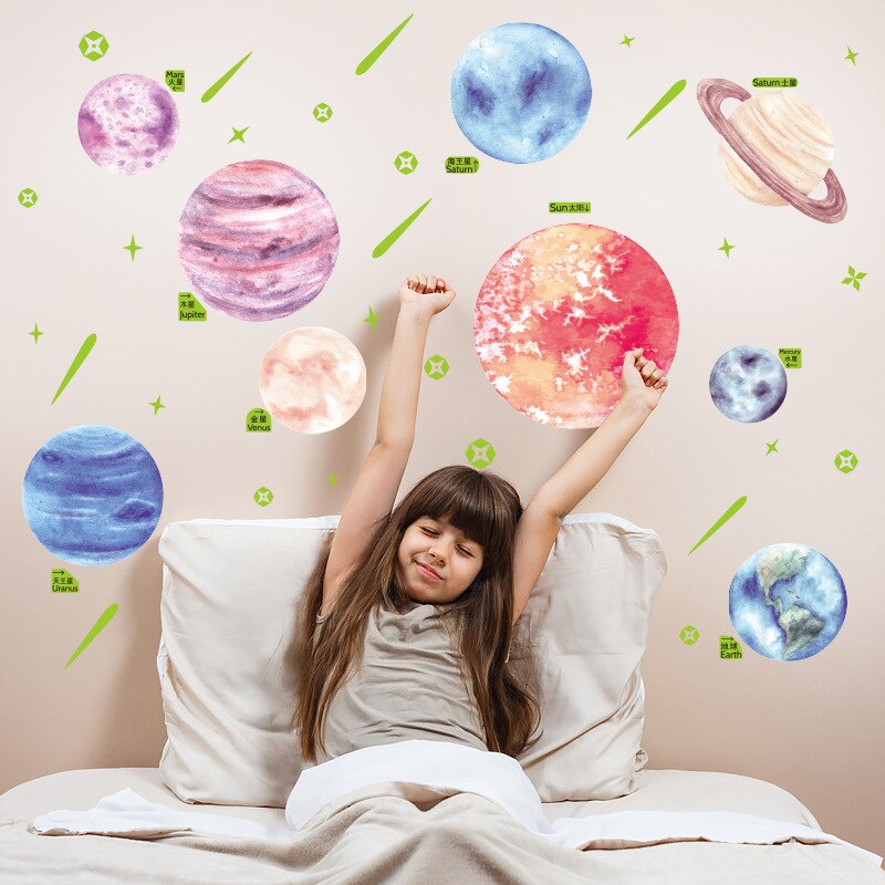 Cosmic Planet Fluorescent Wall Sticker Galaxy Sola... – Grandado