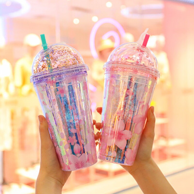 water cup cute student gradient color cherry plast... – Grandado