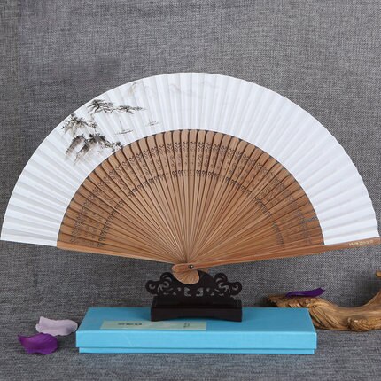 Chinese hand fan bamboo wood grain paper printing ... – Vicedeal