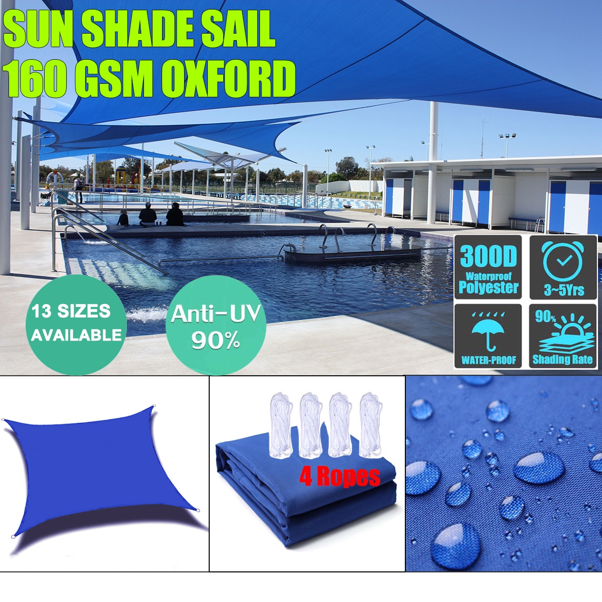 Waterproof 300D Royal Blue Square Rectangle Shade ... – Grandado