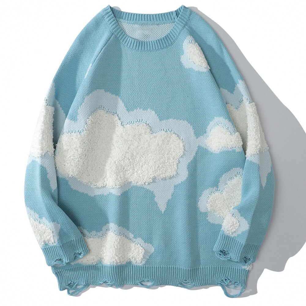 EFUNGAL Cloud Embroidery Knitted Sweater Men Women... – Grandado