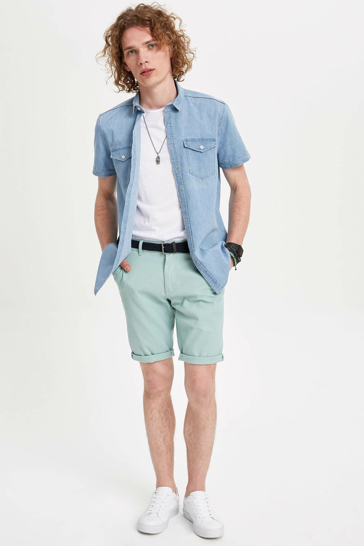 DeFacto Men Simple Solid Shirts Denim Short Sleeve... – Grandado