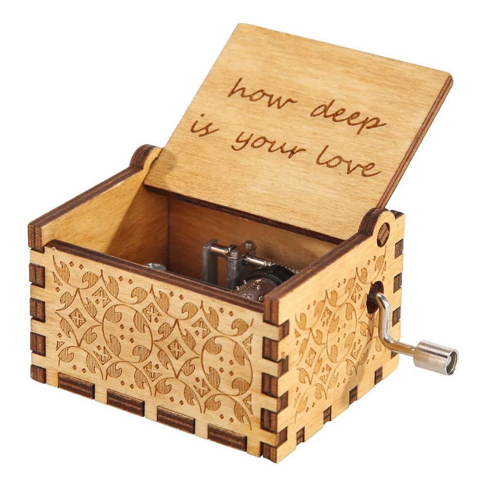 Wooden Carved Music Box How Deep in Your Love Hand... – Grandado