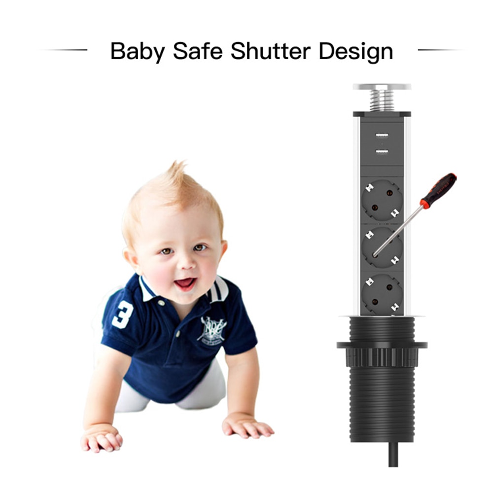 3 Power Socket 2 Usb Charging Port Retractable Kit Vicedeal