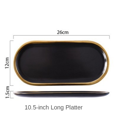 Black Gold Nordic Western Food Plate Flat Plate Fi... – Grandado