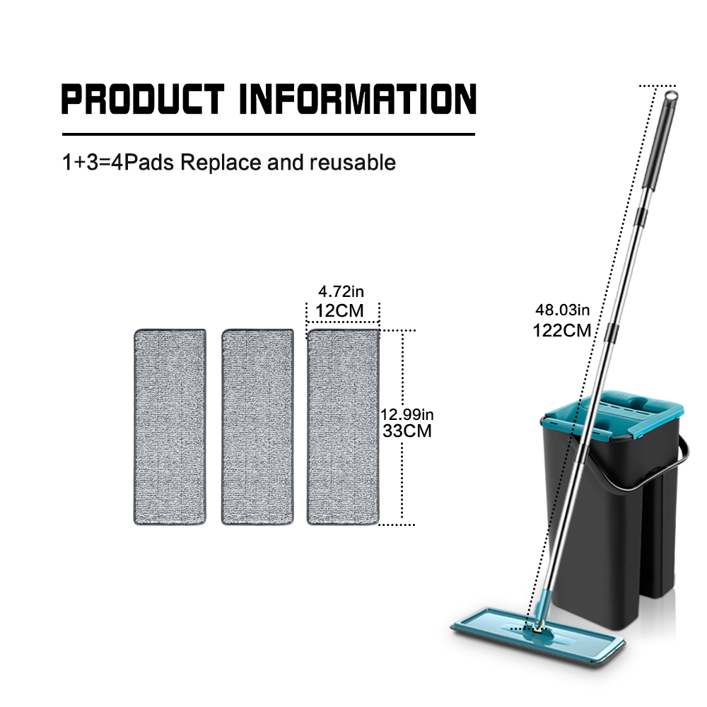 Floor Mop with Cleaning Bucket Flat Mop Quick-dryi... – Vicedeal