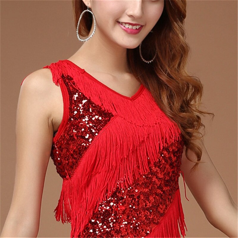 Bling Sequins Tassel Dress Latin Dance Costume Clu... – Grandado