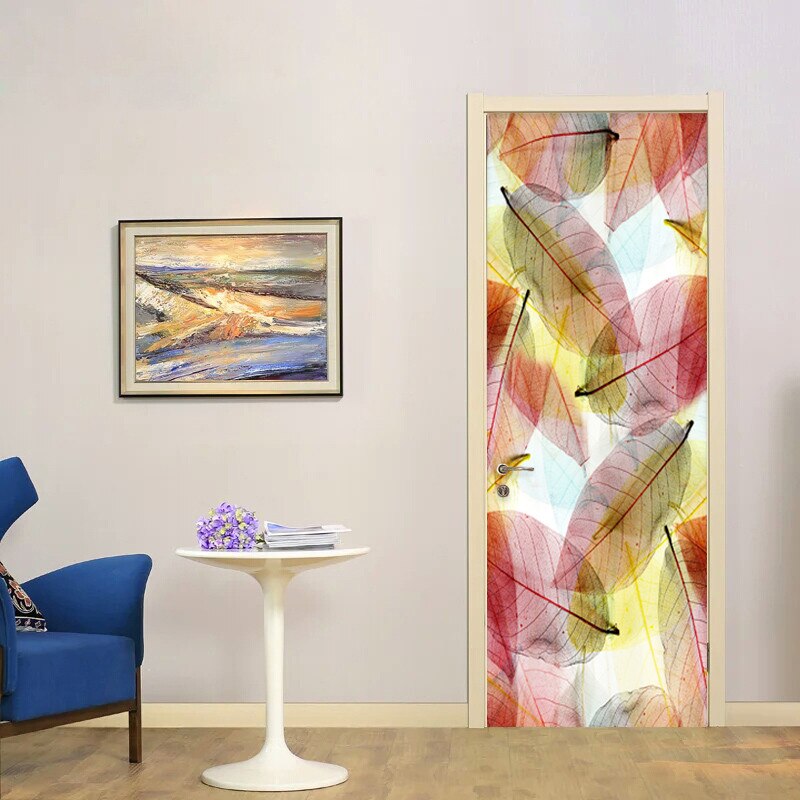 Door Sticker 3D Abstract Art Leaf Wallpaper Modern... – Grandado