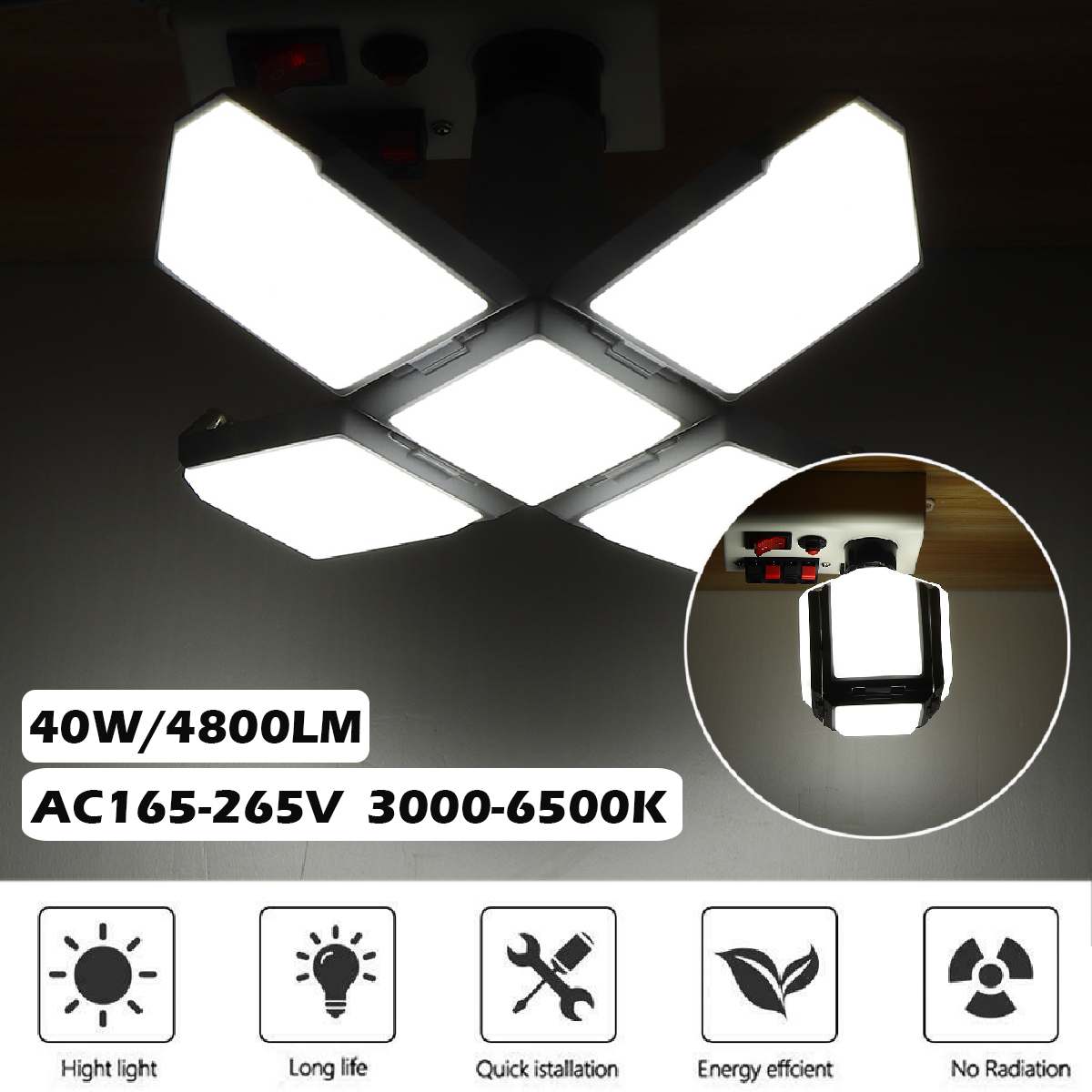 LED Garage Lights E27 Led fan garage lamp Deformab... – Grandado