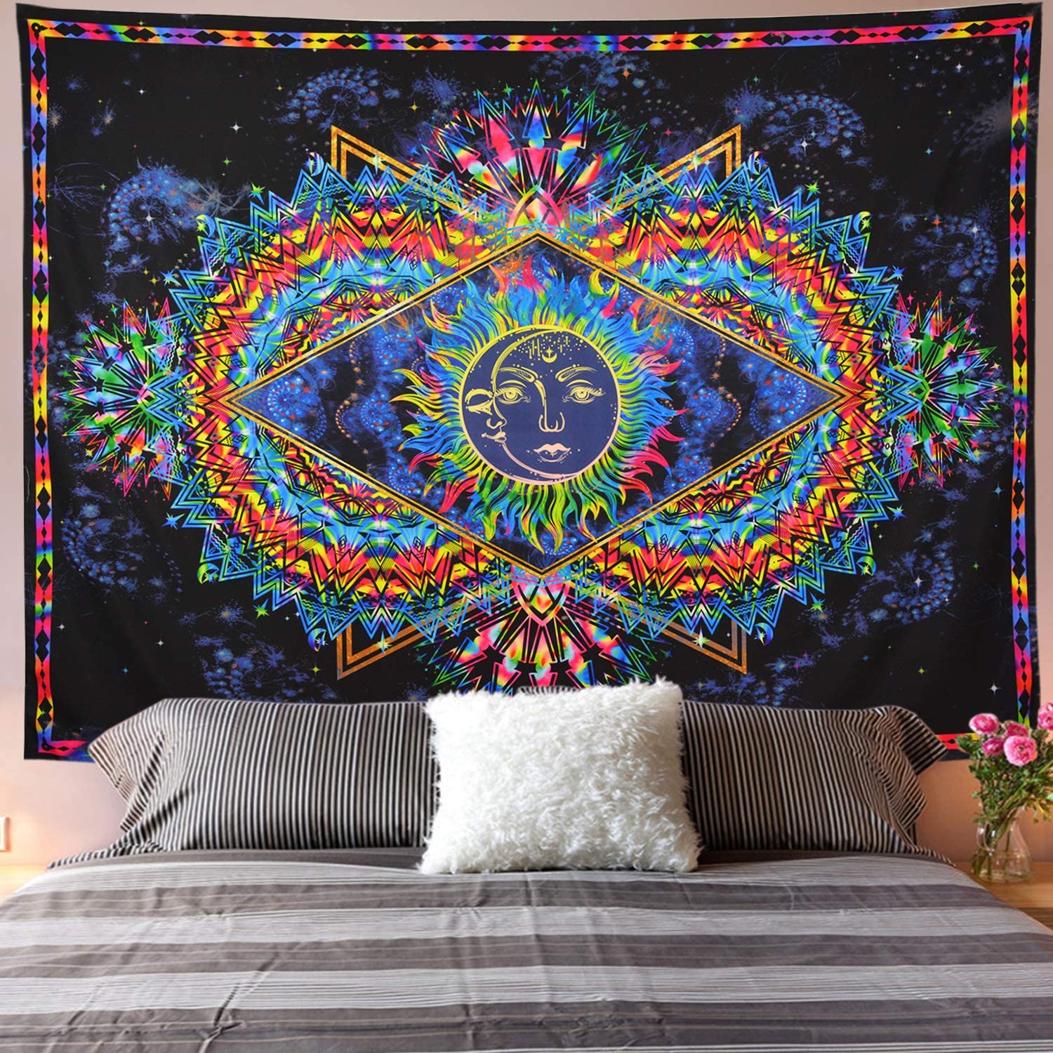 Trippy Sun Moon Tapestry Colorful Bohemian Mandala... – Vicedeal