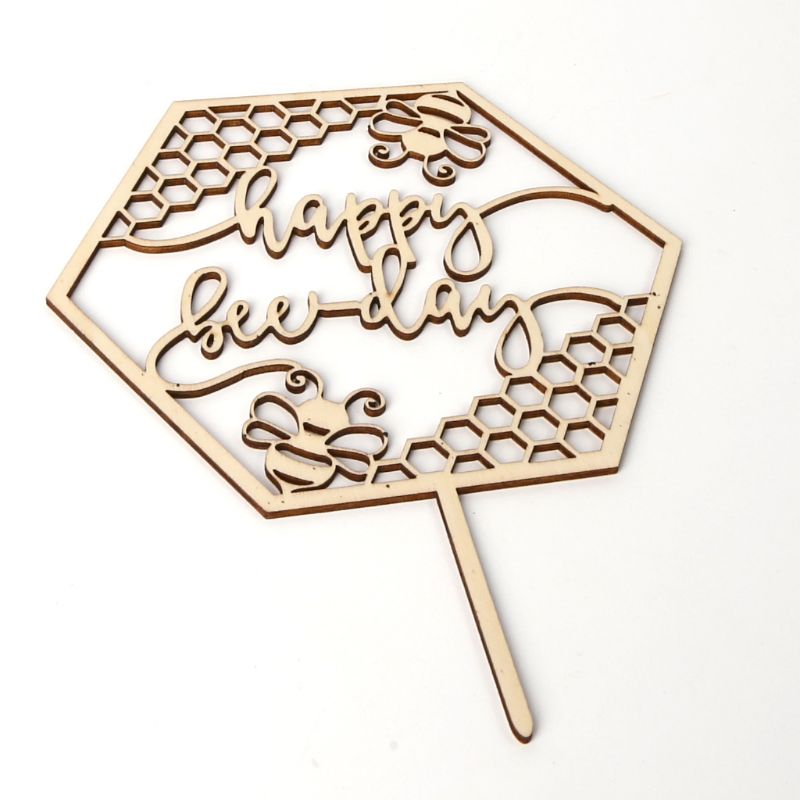 Rustic Wooden Happy Bee Day Cake Topper Cupcake Pi... – Grandado