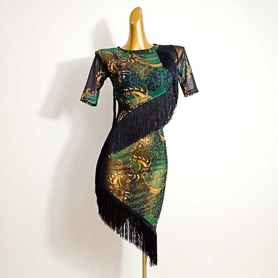 Short Sleeve Tassel Floral Latin Dance Dress Danci... – Vicedeal