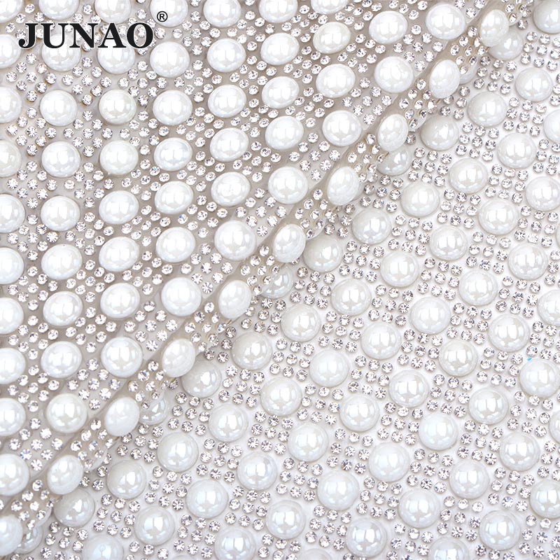 JUNAO Clear White Pearl Rhinestone Mesh Fabric Gla... – Vicedeal