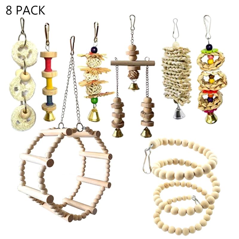 8 Stuks Houten Vogel Papegaai Swing Kauwen Speelgo... – Grandado