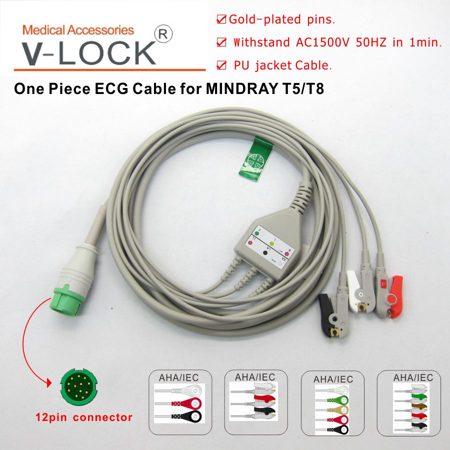 Cable ECG de una pieza con 5 cables, snap para mon... – Vicedeal