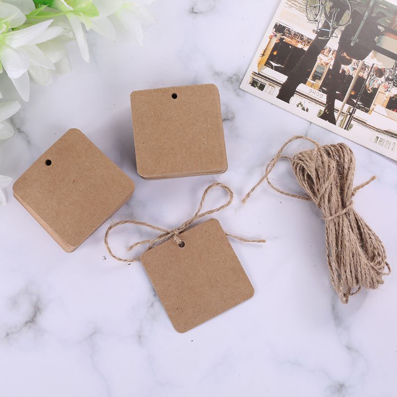 100pcs Blank Square Kraft Paper Hang Tags Wedding ... – Vicedeal