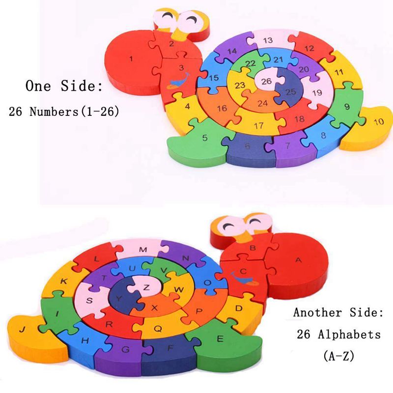 Wooden Blocks Jigsaw Winding Snail Letter And Numb... – Grandado