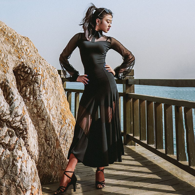 Ballroom Dress Black Sexy Perspective Mesh Standar... – Grandado