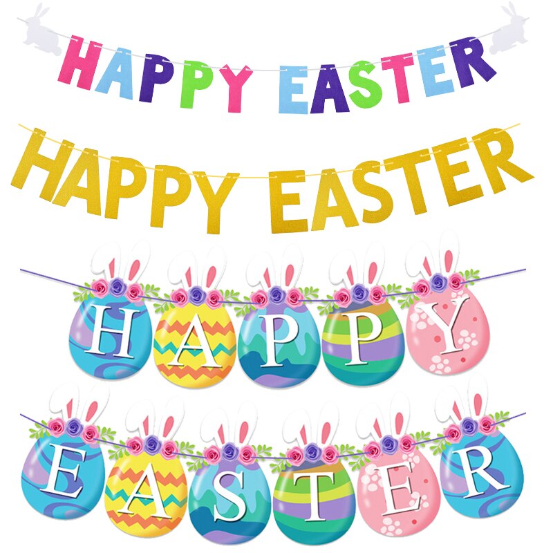 1set Happy Easter Decor Felt Banner Easter Egg Rab... – Grandado