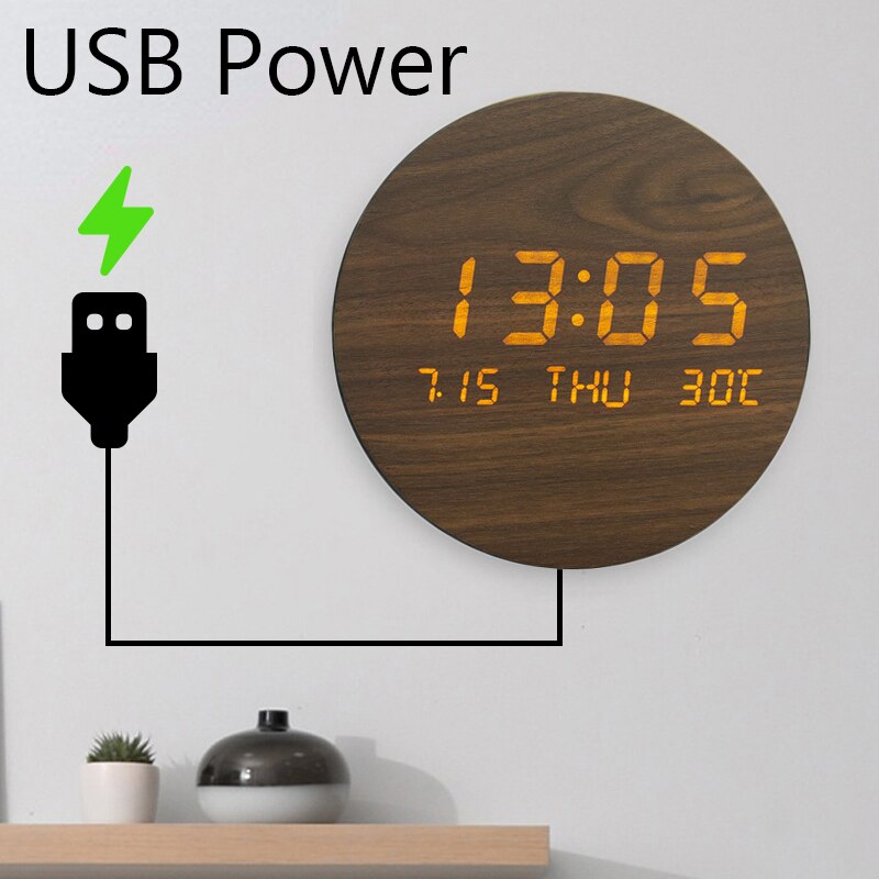 Circular Wooden Led Digital Clock Simple Style Pur... – Grandado