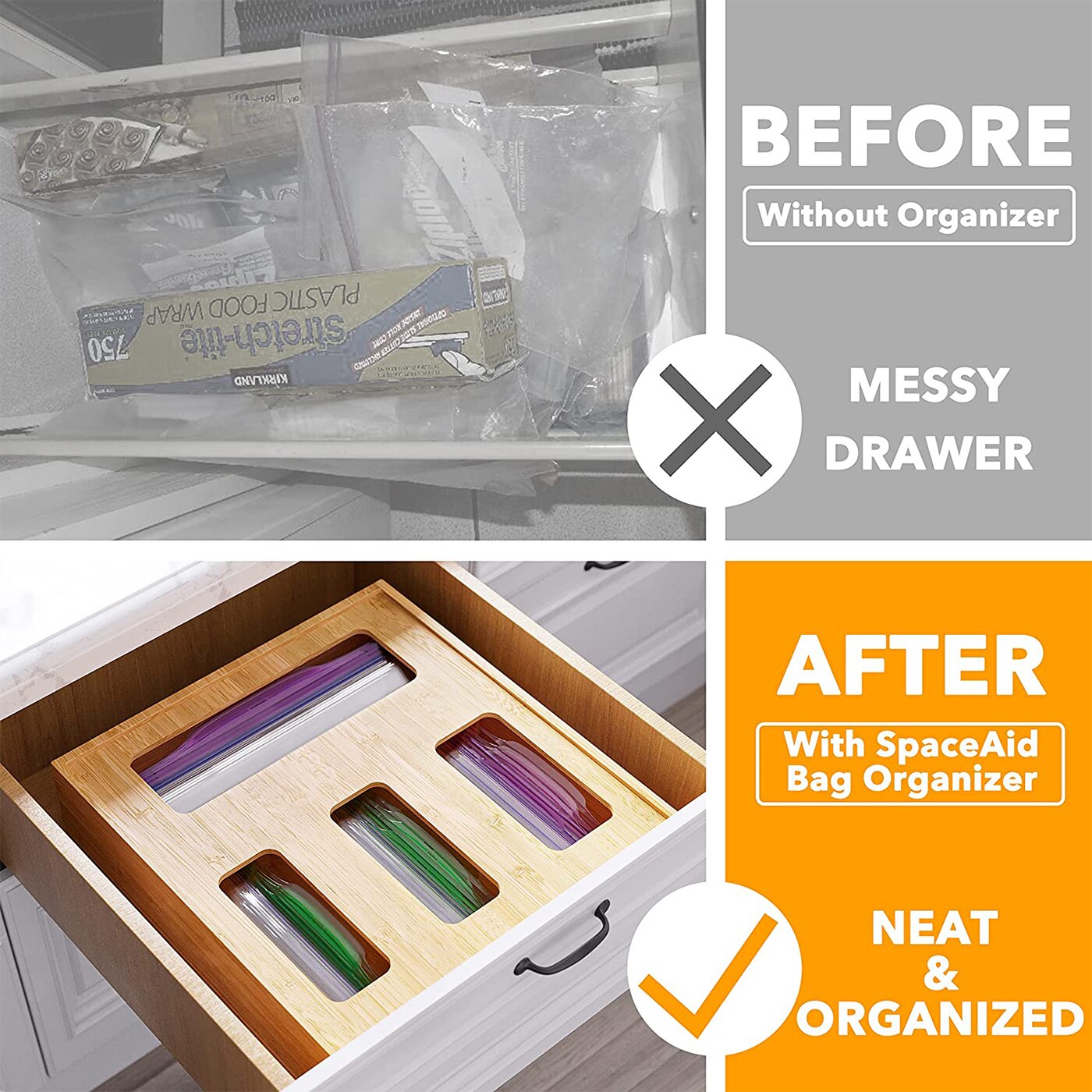 Ziplock Bag Storage Organizer Bamboo Drawer Divide... – Grandado