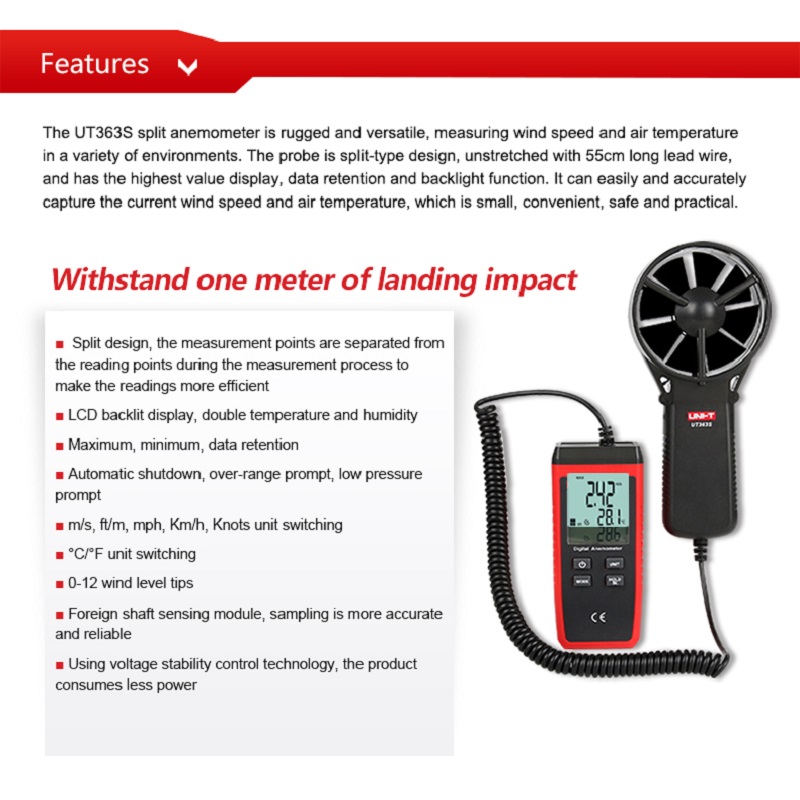 UNI-T UT363 Handheld Anemometer Digital Wind Speed Measurement ...