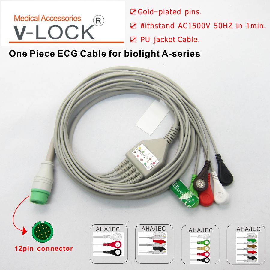 ECG cable with 5leads,snap for biolight A8 A9 M69 ... – Grandado