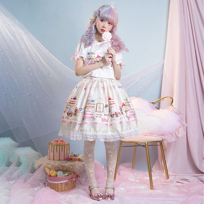Original lloli Sweet Lolita Cute Color T-shirt Lon... – Grandado