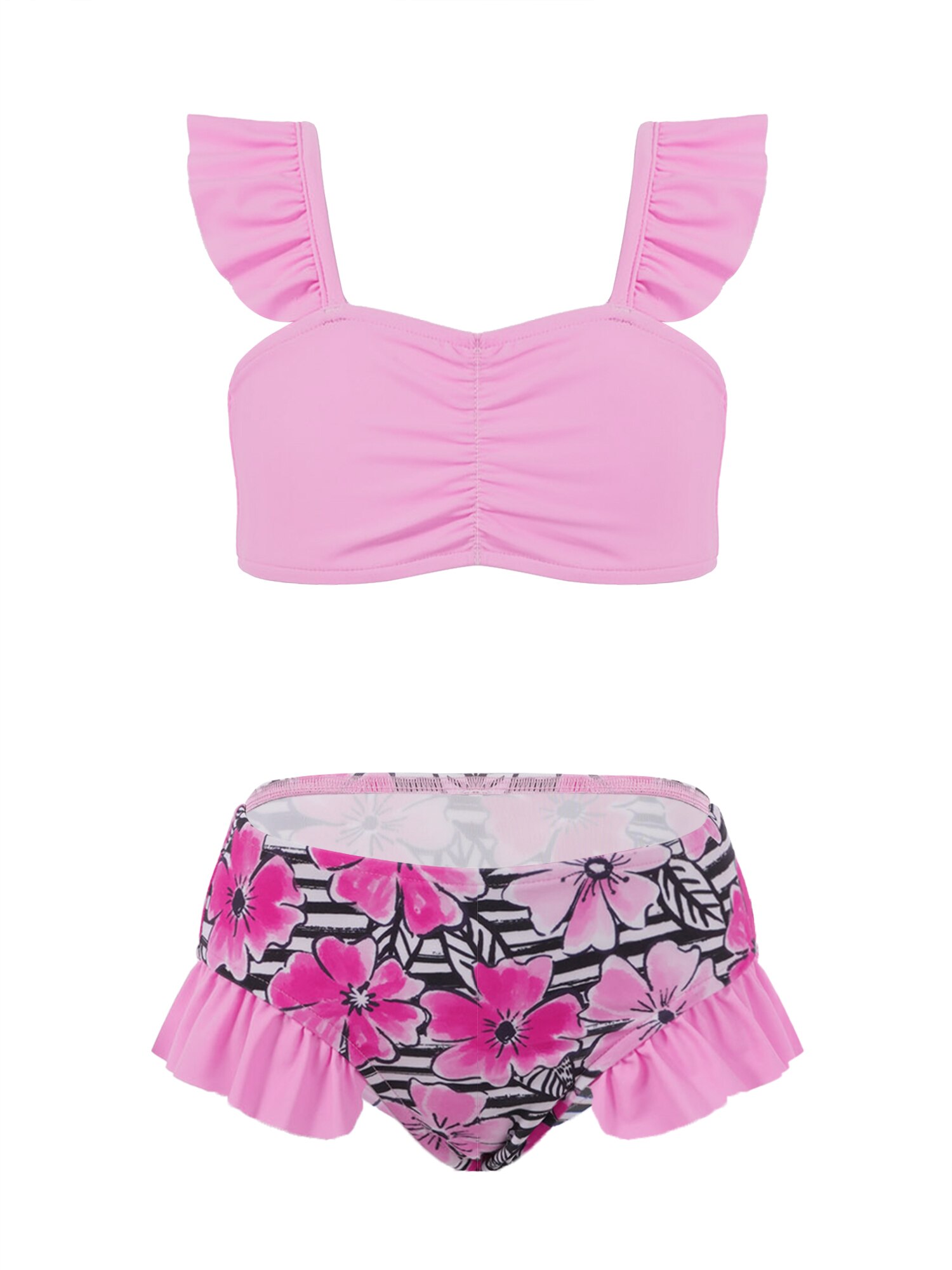 2Pcs Kids Girls Swimming Suit Straps Ruched Front ... – Vicedeal