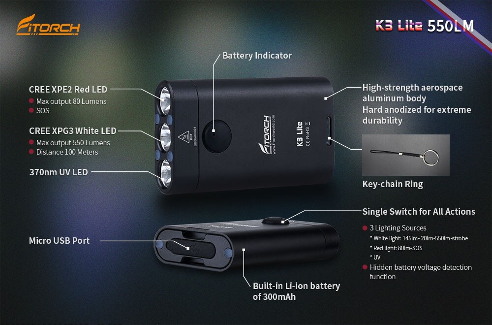 itorch K3 Lite Rechargeable LED Keychain Light ,XP... – Vicedeal